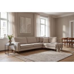 OTTO home Ecksofa &raquo;Pinto Skandi, 290 cm, Chenille, Struktur, Ottomane links / rechts&laquo; mit Keder, Massivholzf&uuml;&szlig;e Eiche ger&auml;uchert, Wellenunterfederung 