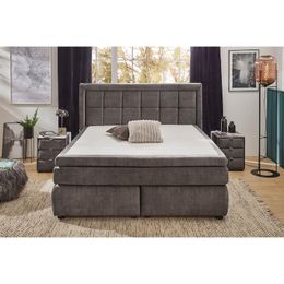 Jockenh&ouml;fer Boxspringbett &raquo;Sophia inklusive 9cm Kaltschaumtopper&laquo; und 7-Zonen-TTFK-Matratze (H3,H3/H4 oder H4) grau Bezug Bett: Velourartig (100% Polyester);