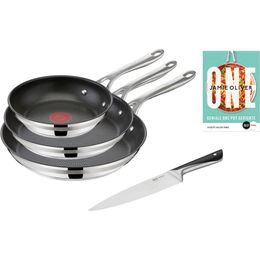 Tefal Pfannen-Set &raquo;Jamie Oliver Cook Smart&laquo; Edelstahl 18/10 Set, je 1 Pfanne 20/24/28 cm, 1 Kochmesser, stilvolle Edelstahl-Pfannen, inkl. Kochmesser, 