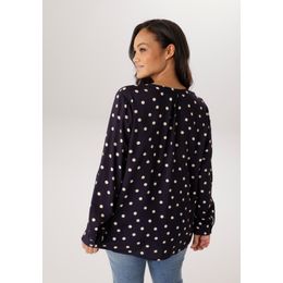 ANISTON PLUS Damen Schlupfblusemarine, wollwei&szlig;, Gr. 44, bedruckt, gemustert, gepunktet, Web, Obermaterial: 100% Viskose, Blusen, in trendigem