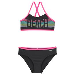 Bench. M&auml;dchen Bustier-Bikini, schwarz, Gr. 134, Polyamid, Bikini-Sets, mit pinken Kontrastpaspeln