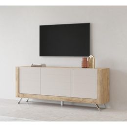 Home Affaire Sideboard &raquo;Kasai&laquo; Breite 199 cm, mit 3 T&uuml;ren beige B/H/T: 199cm x 81cm x 44cm, eiche harbor gold/kashmir, 3 Stk.