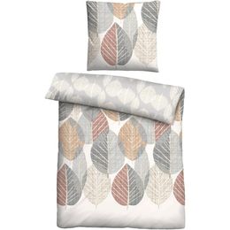 Biberna Wendebettw&auml;sche &raquo;Kerim&laquo; 2 Stk. wohlig warme Feinbiber (Flanell) Qualit&auml;t mit gr&ouml;&szlig;en Bl&auml;ttern beige Feinbiber, Obermaterial: 100% Baumwolle B/L: 155cm 