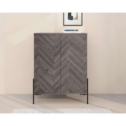 OTTO home Highboard &raquo;Eadwine&laquo; Kommode, Midischrank, Push-to-open, T&uuml;ren mit Fischgr&auml;ten Muster grau MDF B/H/T: 90cm x 120cm x 38cm, 2 Stk.