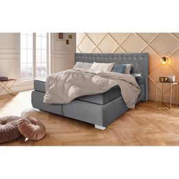 LEONIQUE Boxspringbett &raquo;Rumba&laquo; Taschenfederkern-Matratze in H&auml;rtegrad 3, in 4 Breiten, incl. Topper grau Samtoptik (100% Polyester) Liegefl&auml;che B/L: 180cm x 