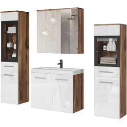 Welltime Badm&ouml;bel-Set &raquo;MADRIT II, Schrank mit Waschbecken, 2 H&auml;nger, Spiegelschrank&laquo; Komplett-Set, 5 Stk. tlg. wei&szlig; Holzwerkstoff B/H/T: 120,4cmcm x 