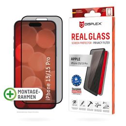 Displex Displayschutzglas &raquo;Privacy Glass&laquo; f&uuml;r Apple iPhone 15;Apple iPhone 15 Pro Blickschutz Displayschutzfolie Displayschutz kratzer-resistent 10H schwarz 