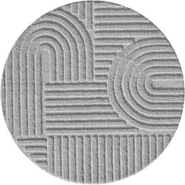 Ayyildiz Teppiche Teppich &raquo;ART 1121, auch als L&auml;ufer und in Rund erh&auml;ltlich&laquo; rund 20 mm H&ouml;he Boho Design, 3D Optik, Struktur Hoch Tief, skandinavisch, Wohnzimmer silber