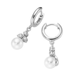 Firetti Damen Paar Creolen &raquo;Schmuck Geschenk Silber 925 Ohrschmuck Ohrringe&laquo; mit Zirkonia (synth.) - mit Muschelperle silber 6mm, Perlen Silber 925 (