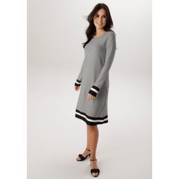 Damen Jerseykleid, grau, Gr. 46, Aniston SELECTED, bedruckt, gestreift, Milano Rib, Obermaterial: 85% Viskose, 10% Polyester, 5% Elasthan, Kleider,