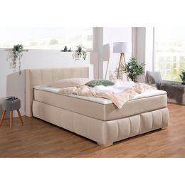 Home Affaire Boxspringbett &raquo;Chelles&laquo; inkl. Kaltschaumtopper, in 5 Breiten und 3 Matratzenarten beige Samtoptik (100% Polyester);Bezug der 