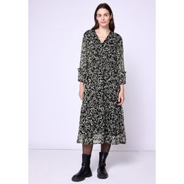 Damen Midikleid, schwarz, Gr. 42, STREET ONE STUDIO, gemustert, Stoff, Obermaterial: 100% Polyester. Unterkleid: 100% Modal, Kleider, mit Volant