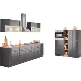 KOCHSTATION K&uuml;chenzeile &raquo;KS-Wien&laquo; Breite 430 cm, wahlweise mit E-Ger&auml;ten und Induktion grau B/H/T: 430cm x 60cm,mit Induktion