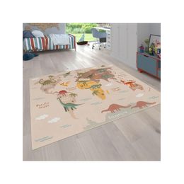 KADIMA DESIGN Kinderteppich waschmaschinenwaschbar Dinosaurier‐Weltkarten Kinder in Beige | Gr.: 160cm rund