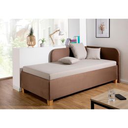 Maintal Polsterliege &raquo;Aolana&laquo; mit Bettkasten, in 2 Breiten, Federkern- oder Bonellmatratze w&auml;hlbar beige Struktur (100% Polyester) Kopfteil rechts, 