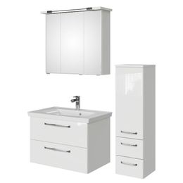 Badm&ouml;bel-Set &raquo;Badm&ouml;bel-Set Trentino 3-tlg Mineralmarmorwaschtisch,LED-Spiegelschrank&laquo; 4 Stk. tlg. wei&szlig; Einheitsgr&ouml;&szlig;e