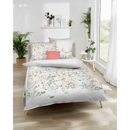 Kaeppel Bettw&auml;sche &raquo;Pagode&laquo; 2 Stk. Mit Blumen grau Mako-Satin, Obermaterial: 100% Baumwolle B/L: 135cm x 200cm, 1 Stk., 1 Stk., Mako-Satin, B/L: 80cm x 80cm, 