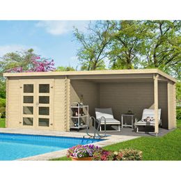 Lasita Maja Gartenhaus &raquo;Novia 275 Plus&laquo; Blockbohlenhaus 28mm, mit Anbau beige Massivholz ohne Fu&szlig;boden, R&uuml;ckwand, ohne Dacheindeckung