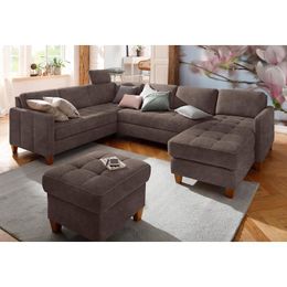 Home Affaire Wohnlandschaft &raquo;Earl U-Form&laquo; wahlweise auch mit Schlaffunktion oder Schlaffunktion mit Bettkasten braun Struktur fein (100% Polyester);