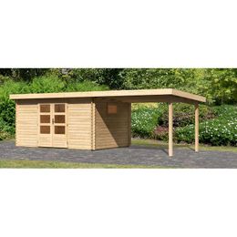 Karibu Gartenhaus &raquo;Trittau 5&laquo; mit Anbaudach und Fenster beige Holzwerkstoff ohne Fu&szlig;boden, ohne Dacheindeckung