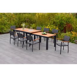 Merxx Garten-Essgruppe &raquo;Paxos&laquo; 9 Stk. tlg. grau Aluminium, Massivholz, Stoff Einheitsgr&ouml;&szlig;e