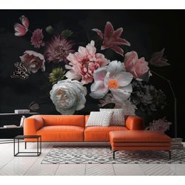 A.S. Cr&eacute;ation Vliestapete &raquo;Fototapete Dunkle Blumen Stillleben Schmetterlinge&laquo; matt strukturiert bunt Vlies B/L: 2,55m x 3,5m, Rollen: 1