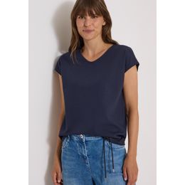 Cecil Damen T-Shirt, blau, Gr. S, unifarben, Jersey, Obermaterial: 71% Baumwolle, 29% Polyester, Shirts, Sommershirt mit Waffel-Struktur,