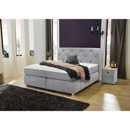 Jockenh&ouml;fer Boxspringbett &raquo;Bella erh&auml;ltlich in 140 & 180cm Breite&laquo; mit Kaltschaum-Topper und Rauchglas-Steinen grau Bettgestell und seitliche Einfassung der 