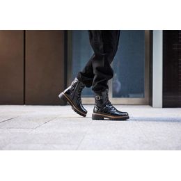 Rieker Damen Schn&uuml;rboots, Gr. 42, schwarz, Lederimitat, Schuhe, Schn&uuml;rstiefelette, Blockabsatz in Used-Optik