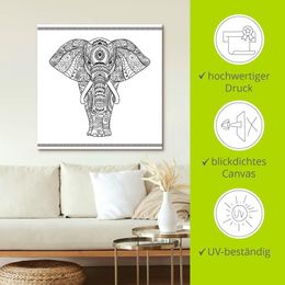 Artland Leinwandbild &raquo;Elefant in Mandala&laquo; Wildtiere 1 Stk. tlg. auf Holzrahmen gespannt wei&szlig; Leinwand B/H/T: 70cm x 70cm, Leinwandbild Wildtiere quadratisch, 