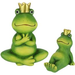 I.GE.A. Dekofigur &raquo;Deko Garten Figur Froschk&ouml;nig&laquo; 2er Set Frosch mit Krone Gartendeko Tierfigur Deko Statue Gartenfigur gr&uuml;n Terrakotta B/H/T: 7cm x 