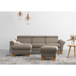 OTTO home Ecksofa &raquo;Lindgren L-Form&laquo; wahlweise mit Bett mit klappbaren Rollen, Kasten und Kopfverstellung braun 100% Polyester B/H/T: 258cm x 84cm x 
