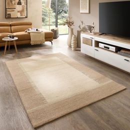 Theko Wollteppich &raquo;Origin Loop 5&laquo; rechteckig 10 mm H&ouml;he handgetuftet, reine Schurwolle, Unifarben, mit Bord&uuml;re beige Schurwolle B : 200cm 1 Stk., 10mm