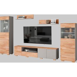 OTTO home Wohnwand 5 Stk. tlg. braun Holzwerkstoff, Massivholz B/H/T: 310cmcm x 185cmcm x 35cmcm, teilmassiv
