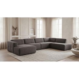 OTTO home Wohnlandschaft &raquo;Kelani&laquo; mit dekorativer Knopfsteppung an den Armlehnen grau 100% Polyester B/H/T: 384cm x 73cm x 227cm, Webstoff fein, 