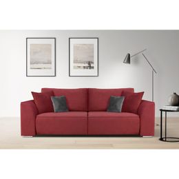 Inosign 3-Sitzer &raquo;BEATRICE, B: 250 cm - wahlweise mit Bettfunktion&laquo; u. Bettkasten, incl. 2 Zierkissen rot B/H/T: 250cm x 92cm x 107cm, Samtoptik, ohne