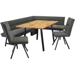 OTTO home Eckbankgruppe &raquo;Sava&laquo; Set, 4 Stk. tlg. Eckbank mit Wellenfederung im Sitz, Tisch Massiv Eiche grau 100% rPES B/H/T: 211cm x 84cm x 170cm, 