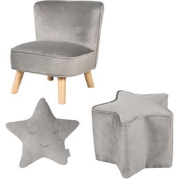 Roba Kindersitzgruppe &raquo;Lil Sofa&laquo; Set, 3 Stk. tlg. bestehend aus Kindersessel, Kinderhocker und Dekokissen in Sternform grau Samt