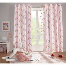 Gardine OTTO HOME, B:135cm H:145cm, pink, Baumwolle, Polyester, Wohnzimmer, Gardinen, "EINHORN", Kindergardine, Einhorn, Regenbogen, einseitig