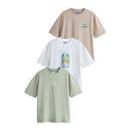 Next T-Shirt Herren Gr&ouml;&szlig;e M neonblau / taupe / pastellgr&uuml;n / wei&szlig;