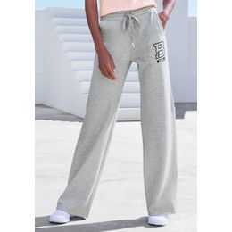 Damen Jogginghose, BENCH. LOUNGEWEAR, Gr. 52, grau, angeraute Sweatware, Obermaterial: 75% Baumwolle, 25% Polyester, meliert, unifarben, Basic,