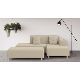 OTTO home Ecksofa &raquo;Suyala&laquo; L-Form mit Hocker grau 100% Polyester B/H/T: 258cm x 85cm x 168cm, Struktur, Recamiere rechts,mit Hocker