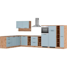 KOCHSTATION Winkelk&uuml;che &raquo;KS-Lana&laquo; Stellbreite 240/420 cm, wahlweise mit E-Ger&auml;ten blau B/H/T: 240cm x 200cm x 420cm,mit Cerankochfeld