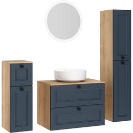 Nobilia Badm&ouml;bel-Set &raquo;Cascada&laquo; Set, inkl. Aufsatzwaschbecken und beleuchtetem Spiegel mit Touch-Sensor, 4 Stk. tlg. blau B/H/T: 160cmcm x 172cmcm x 
