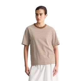Marc O'Polo Damen T-Shirtmedium braun, Gr. XS, MARC O'POLO DENIM, Obermaterial: 100% Baumwolle, Shirts, Streifen-T-Shirt regular aus Organic Cotton