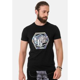 Cipo & Baxx CIPO & BAXX Herren T-Shirt "CT720", schwarz, Gr. XL, bedruckt, 95% Baumwolle, 5% Elasthan, Shirts, gerade geschnitten