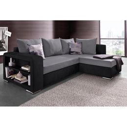 Collection AB Ecksofa &raquo;John L-Form, B: 226 cm&laquo; Schlaffunktion, Bettkasten, Regalelement & 2 Zierkissen, Federkern schwarz Zierkissen: 100% Polyester;