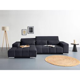 COTTA Ecksofa &raquo;Orion L-Form, B: 307 cm, moderne Steppung, bequeme Wellenunterfederung&laquo; 2x Kopfteilverstellung & 3 Nierenkissen schwarz 90% Polyester, 