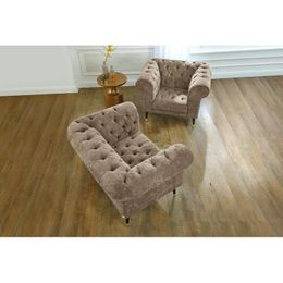 Home Affaire Chesterfield-Sessel &raquo;Tinnum Sessel&laquo; beige Luxus-Microfaser Vintageoptik (66% PU, 27% Polyester, 7% Baumwolle);Struktur weich( 97% 