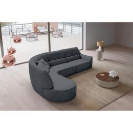 Egoitaliano Ecksofa &raquo;Puffy, extravagant & edel, Retro Designsofa, hoher Sitzkomfort, L-Form&laquo; mit Ottomane, wahlweise mit und ohne elektrischer Relaxfunktion grau 